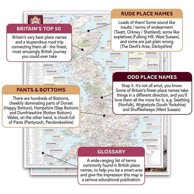 Buy Marvellous Map of Great British Place Names by Strumpshaw ...
