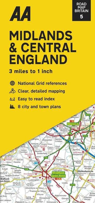 Buy AA Road Map 5 - Midlands & Central England – The Chart & Map Shop