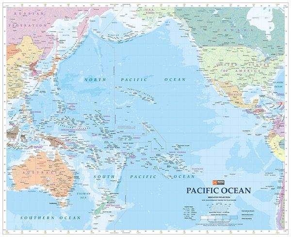 Buy Pacific Ocean Wall Map (5th Edition) by Hema Maps – The Chart & Map ...