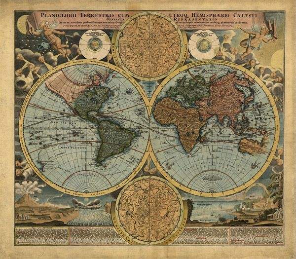 Buy Vintage World Map 1720 – The Chart & Map Shop