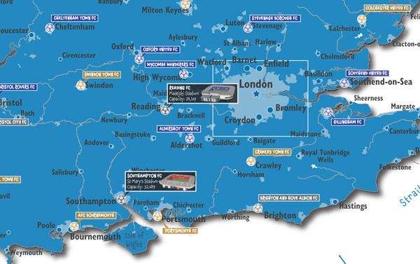 Buy Football Fans Football Grounds Wall Map Blue Wall Map by Maps ...