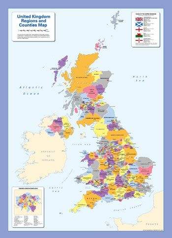 Buy United Kingdom Regions & Counties Wall Map-Colour Blind Friendly ...