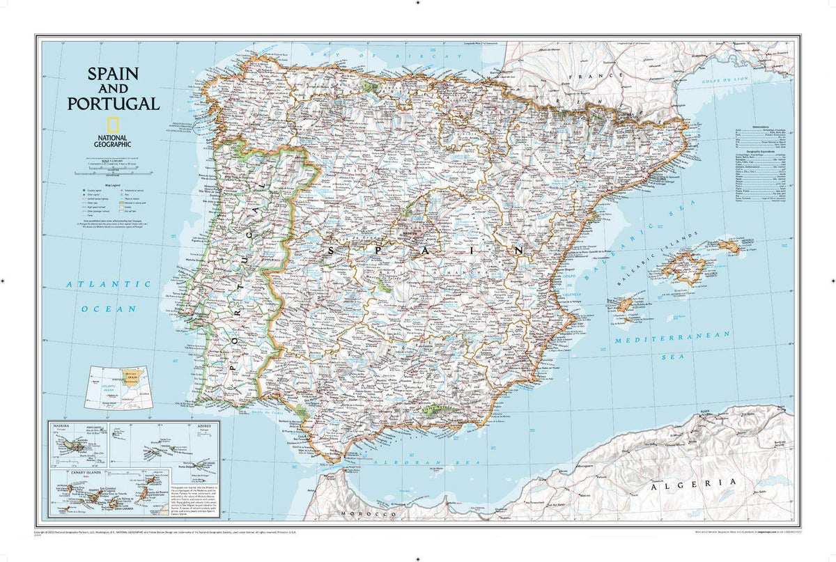 Buy Spain & Portugal Wall Map by National Geographic (2007) – The Chart ...